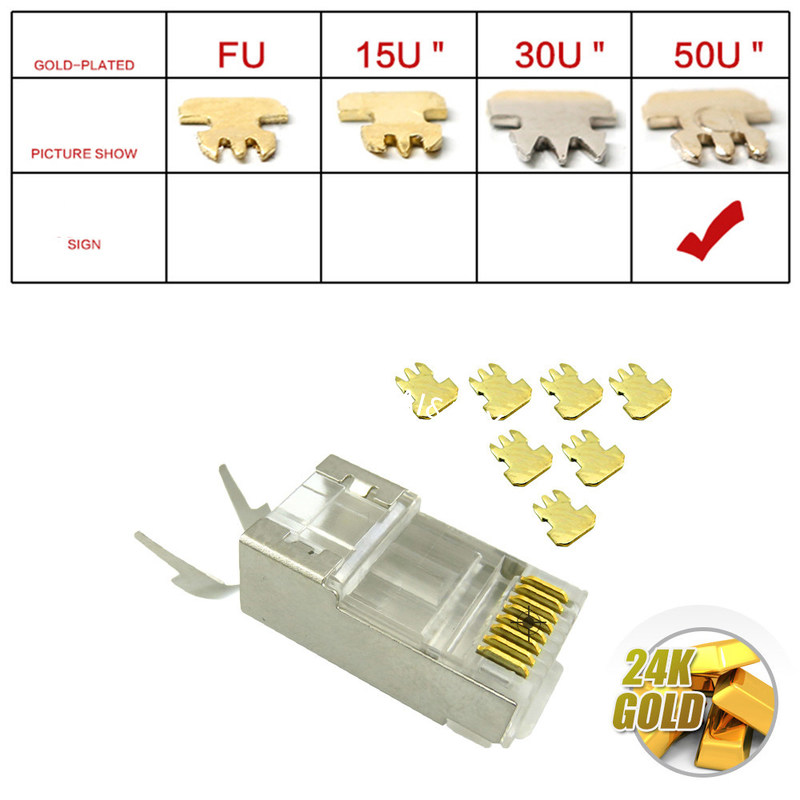 RJ45 Modular PLugs Cat7 Shielded Connectors 8P8C Two-piece Design 50u ...